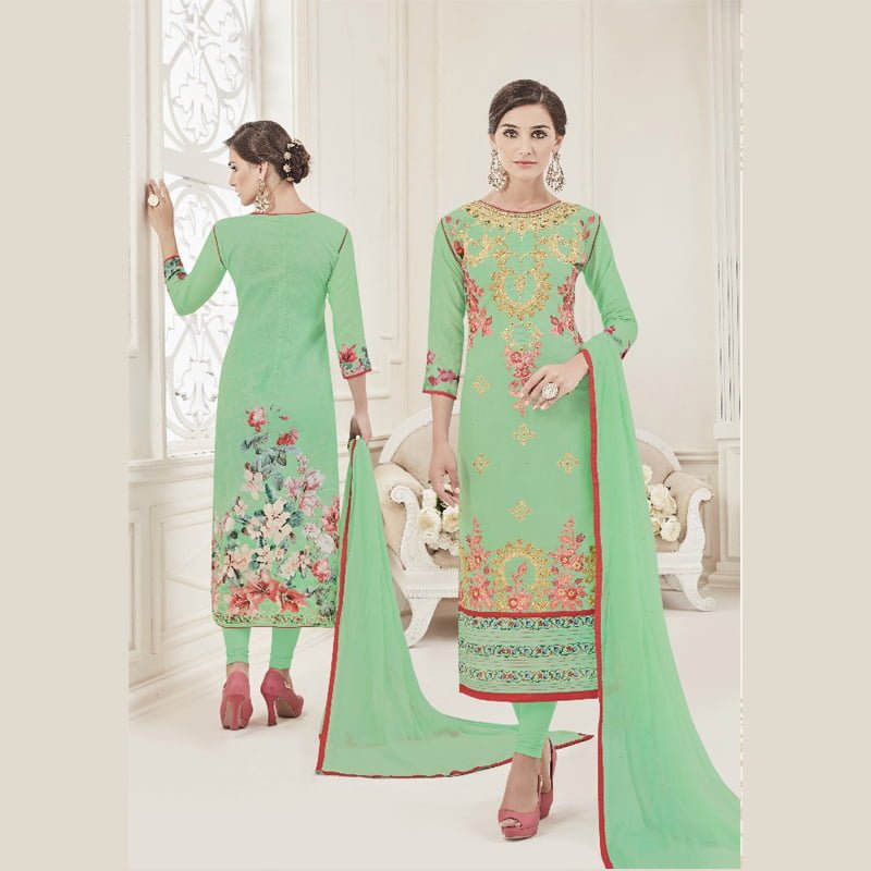 Designer Suits Mix Cotton with Front and Back Design(Green) - Livekarts