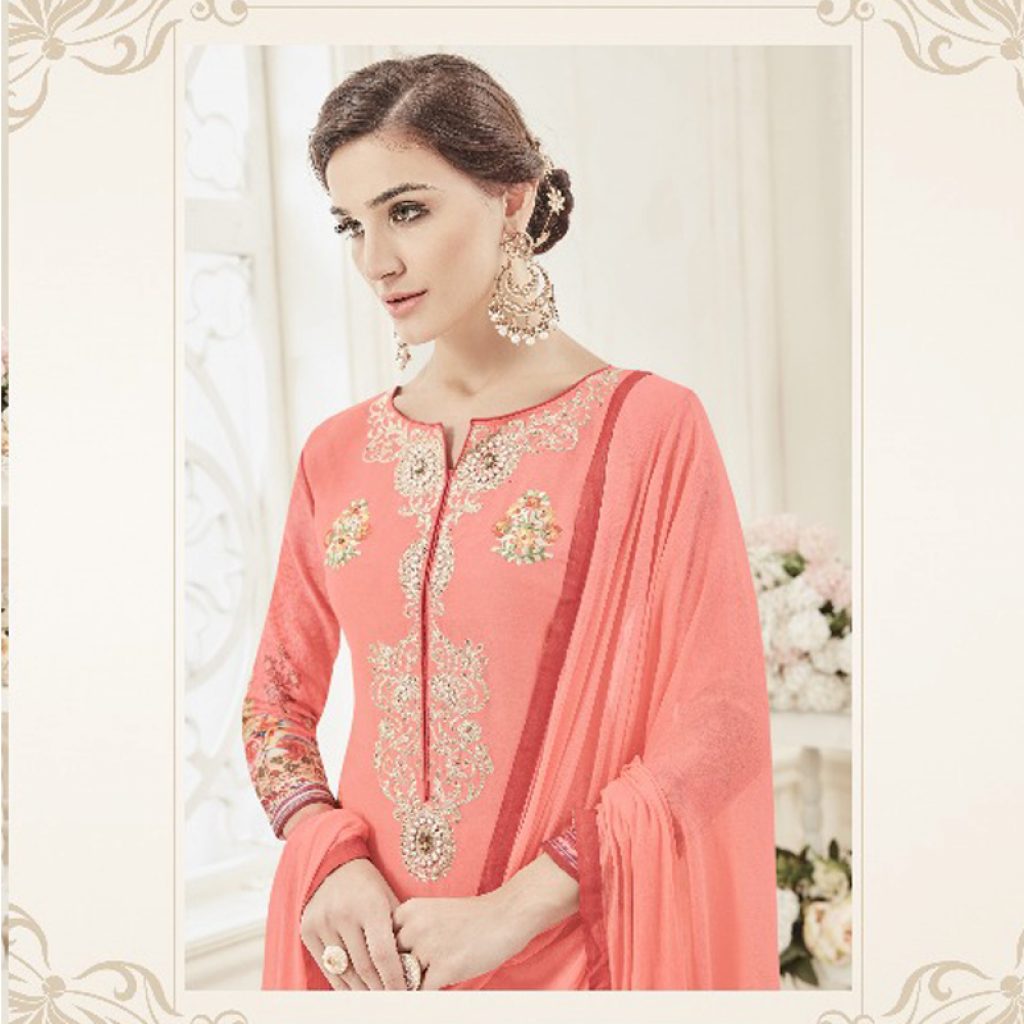 Designer Suits Mix Cotton with Front and Back Design(Pink) - Livekarts